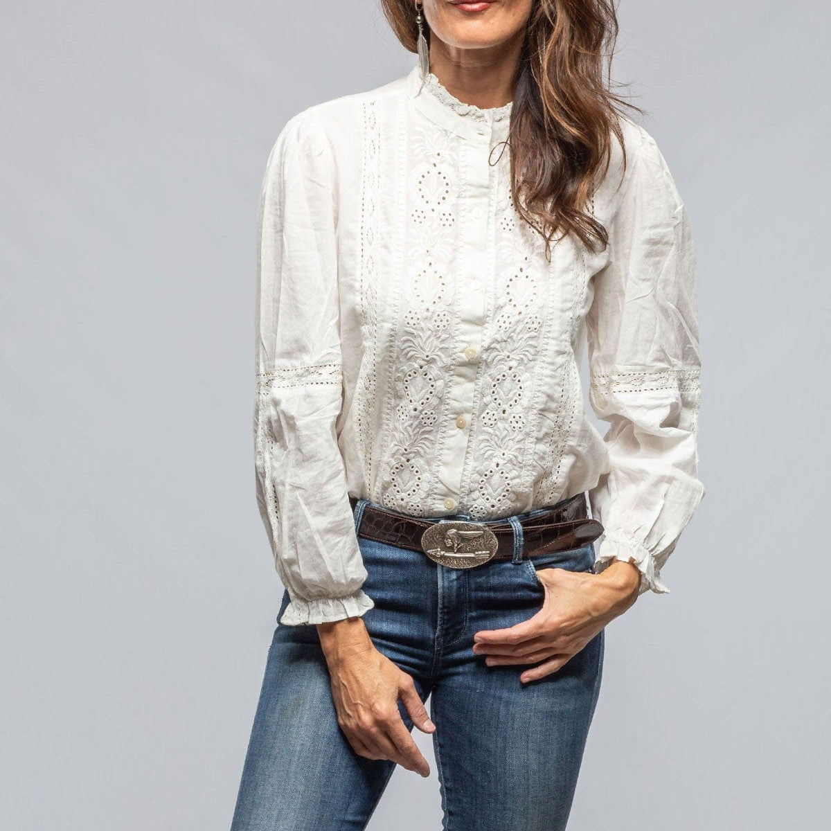 Maison Hotel Ellie Blouse w/ Eyelit & Embroidery Details In Off White – AXEL'S