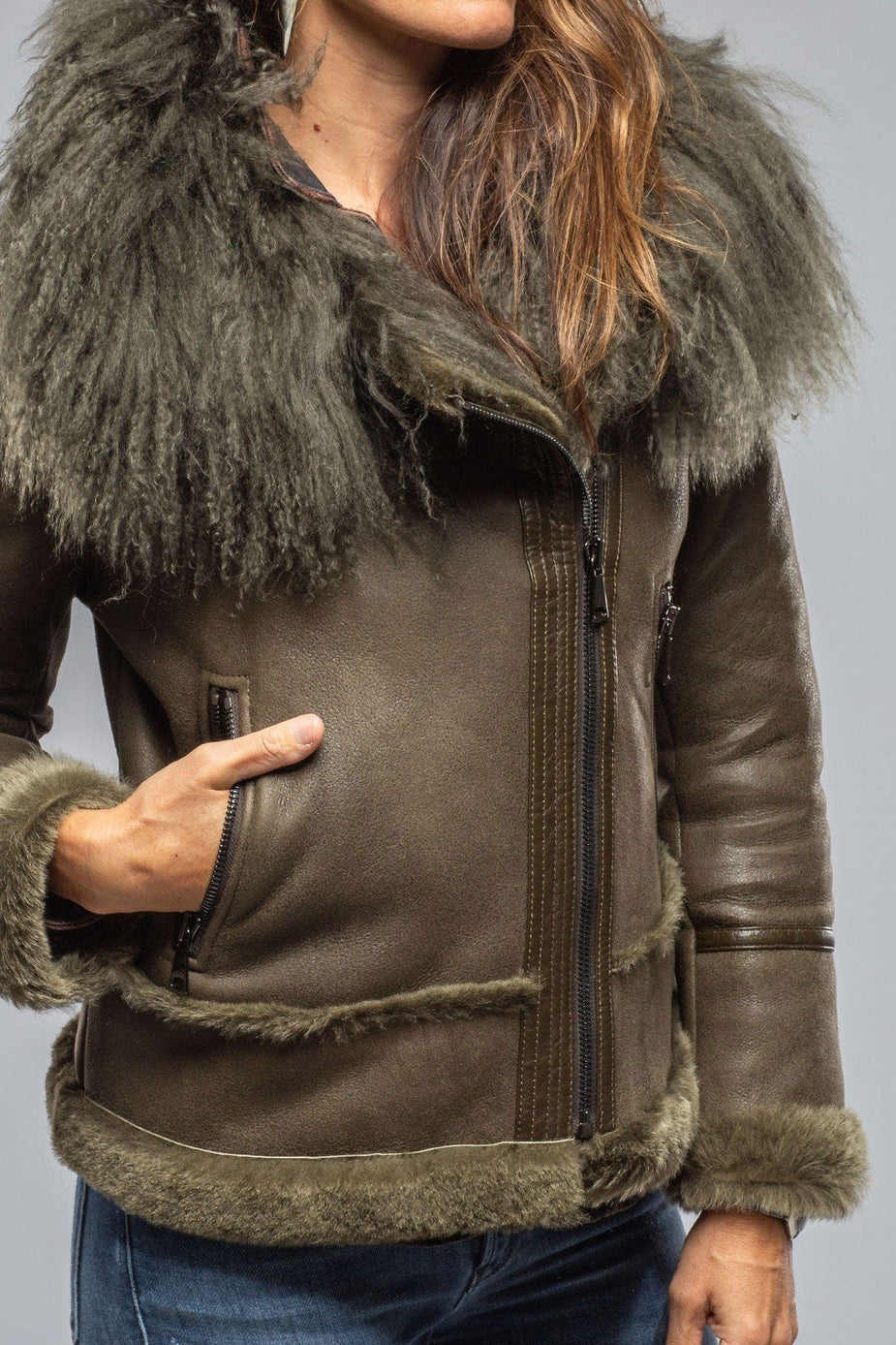 Artico Colette Aviator Shearling In Military – AXEL'S