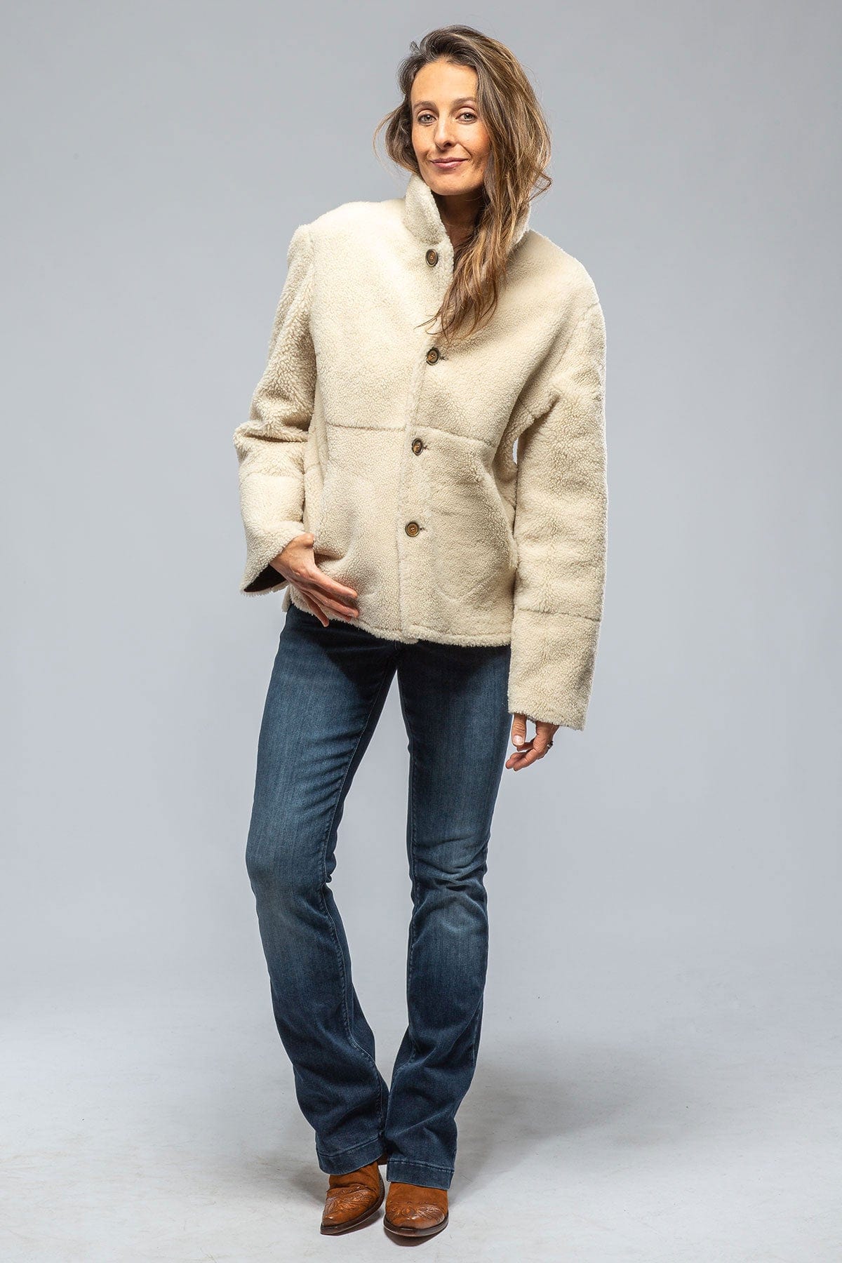 Artico Keli Reversible Burnished Leather & Curly Lamb Shearling Jkt ...