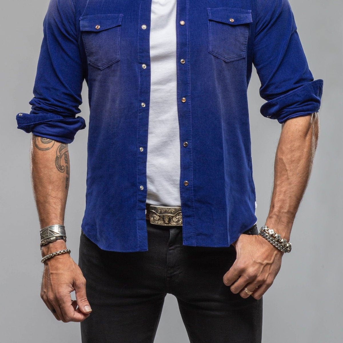 Giannetto Portofino Azure Corduroy Washed Snap In Blue – AXEL'S