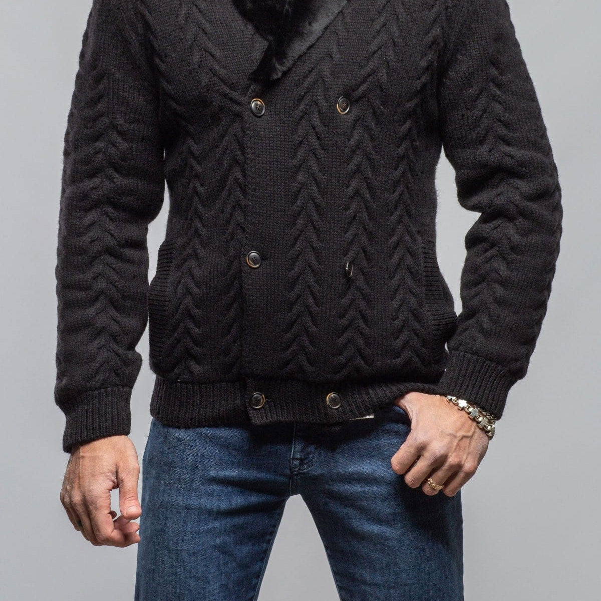 Robert Comstock RC Shearling Cardigan In Black – AXEL'S