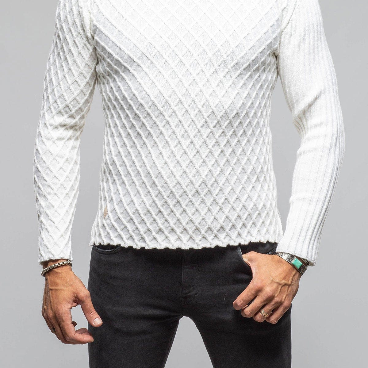 Robert Comstock Sonora Stitch Cross Sweater In Cream – AXEL'S