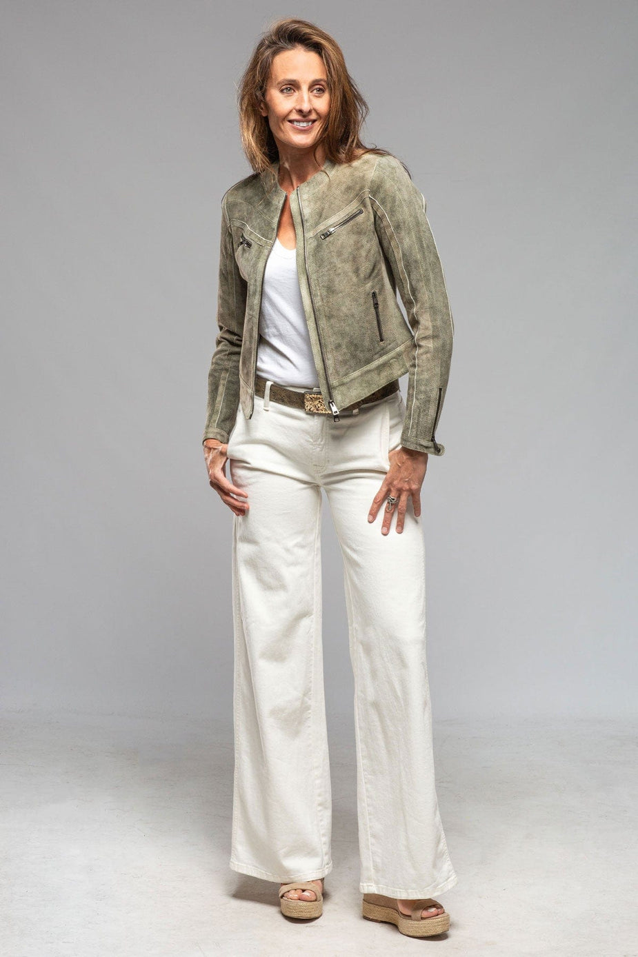 Kiley Short Suede Jacket In Moss – AXEL'S
