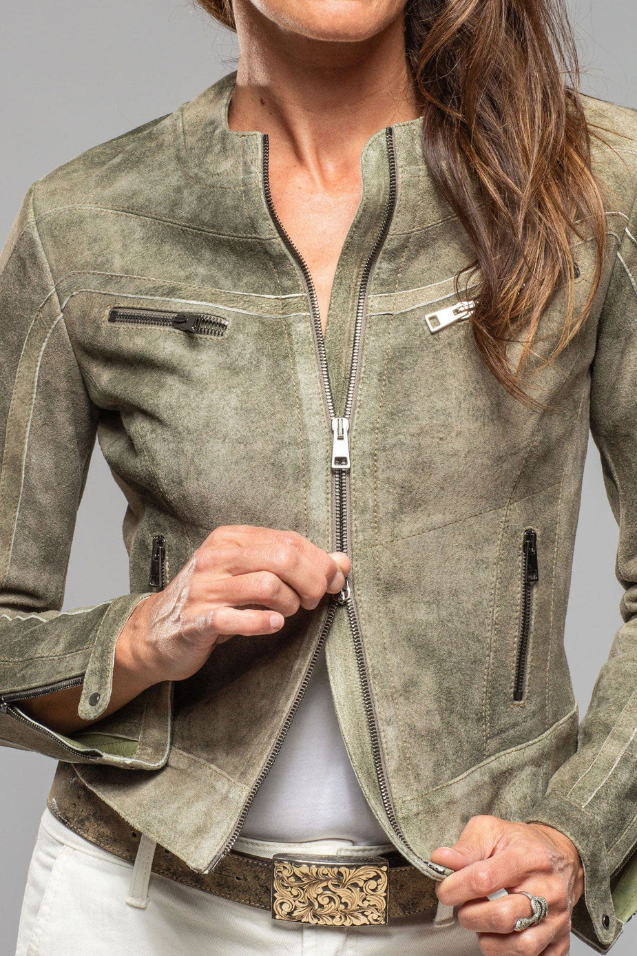 Kiley Short Suede Jacket In Moss – AXEL'S