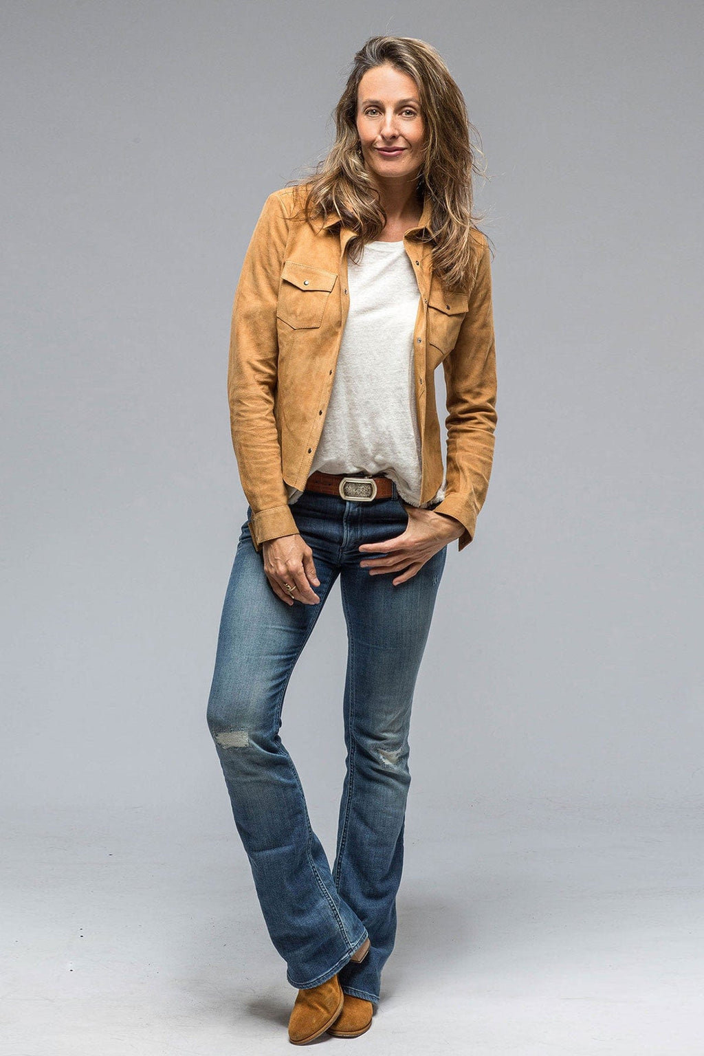 DiBello Giulia Suede Snap Shirt in Cognac – AXEL'S